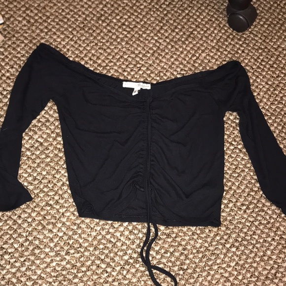 Express | Tops | Black Off The Shoulder Tie Cropped Top | Poshmark